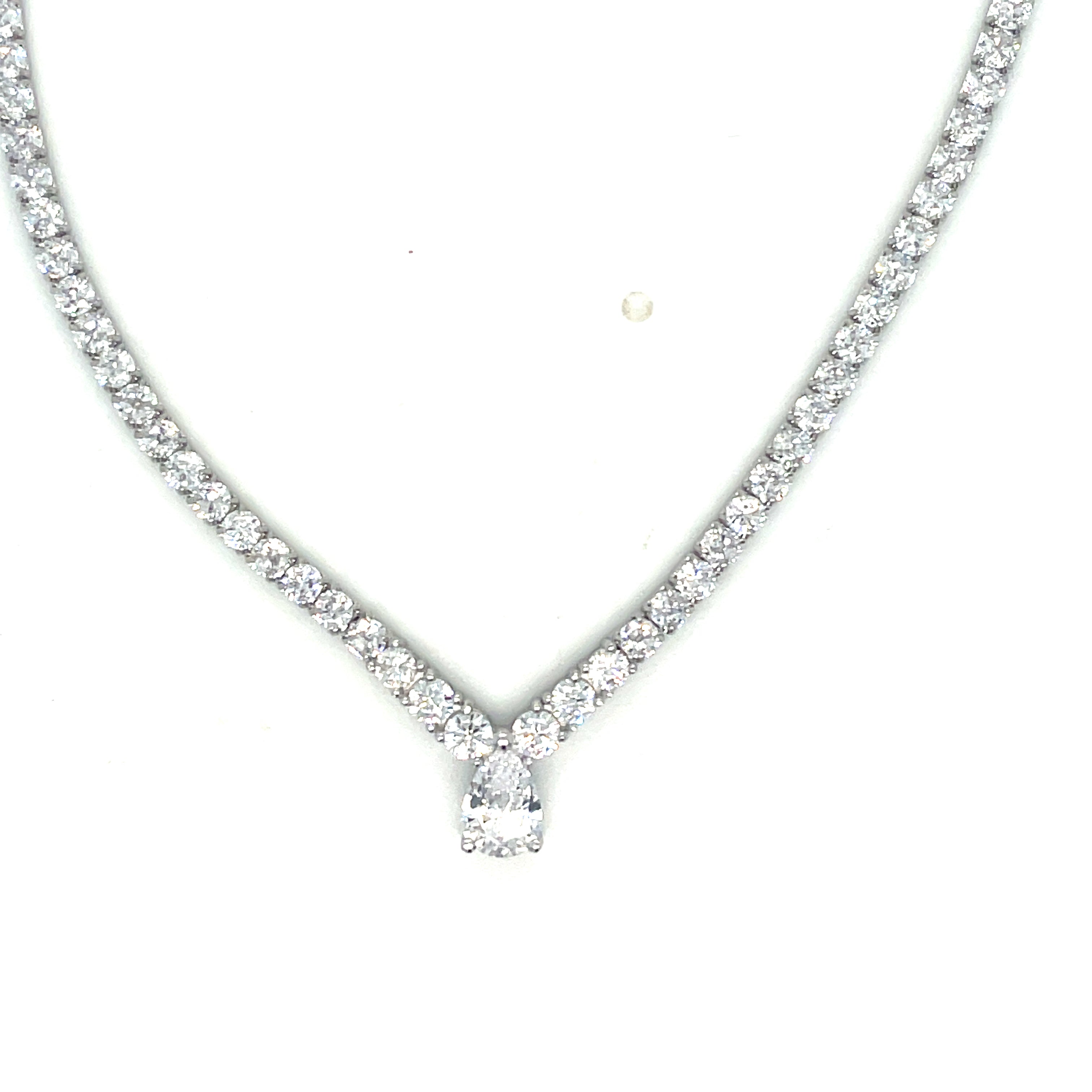 Sterling Silver Half Tennis Necklet With Pear Centre – NevilleJewellers