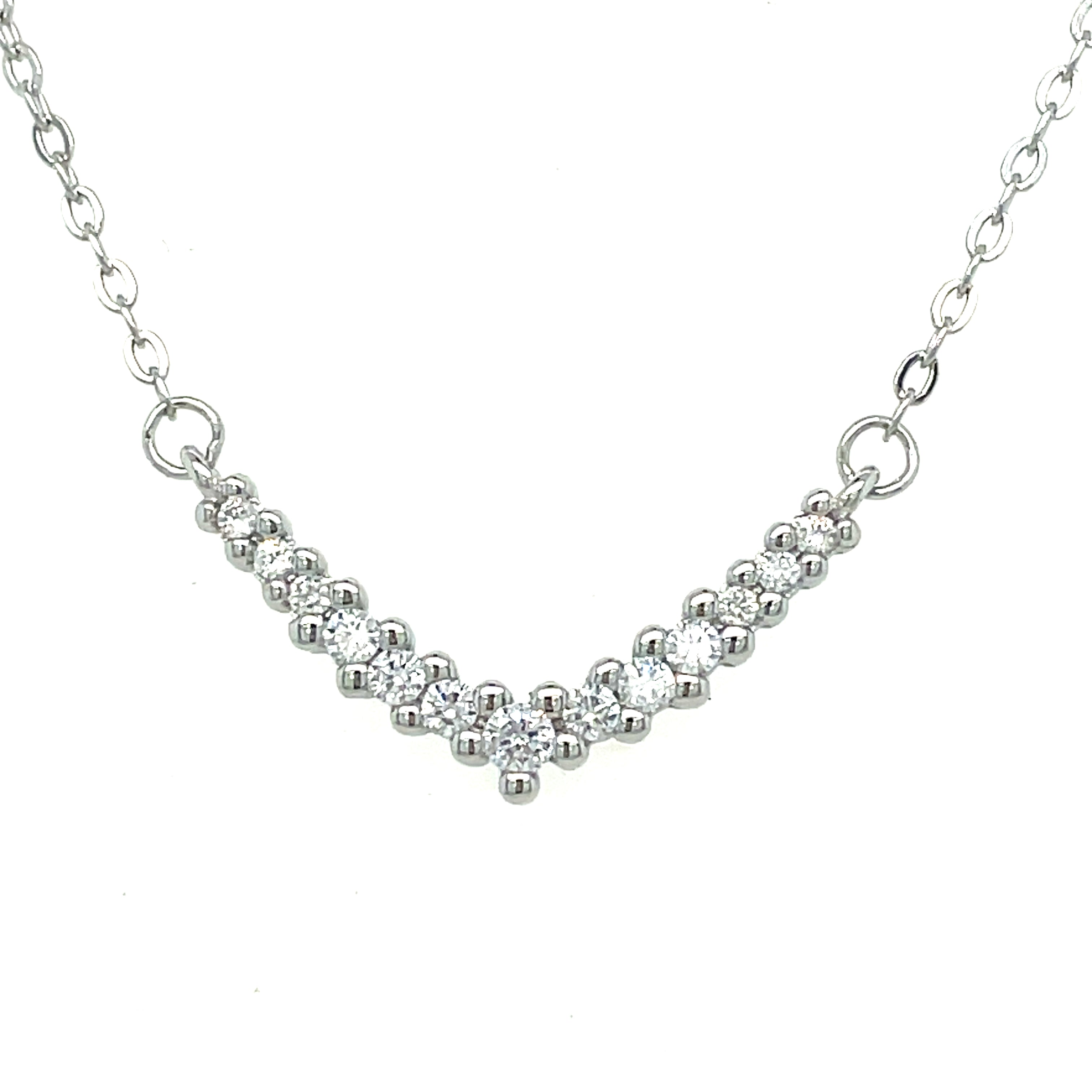 Sterling Silver V Shaped CZ Necklet – NevilleJewellers