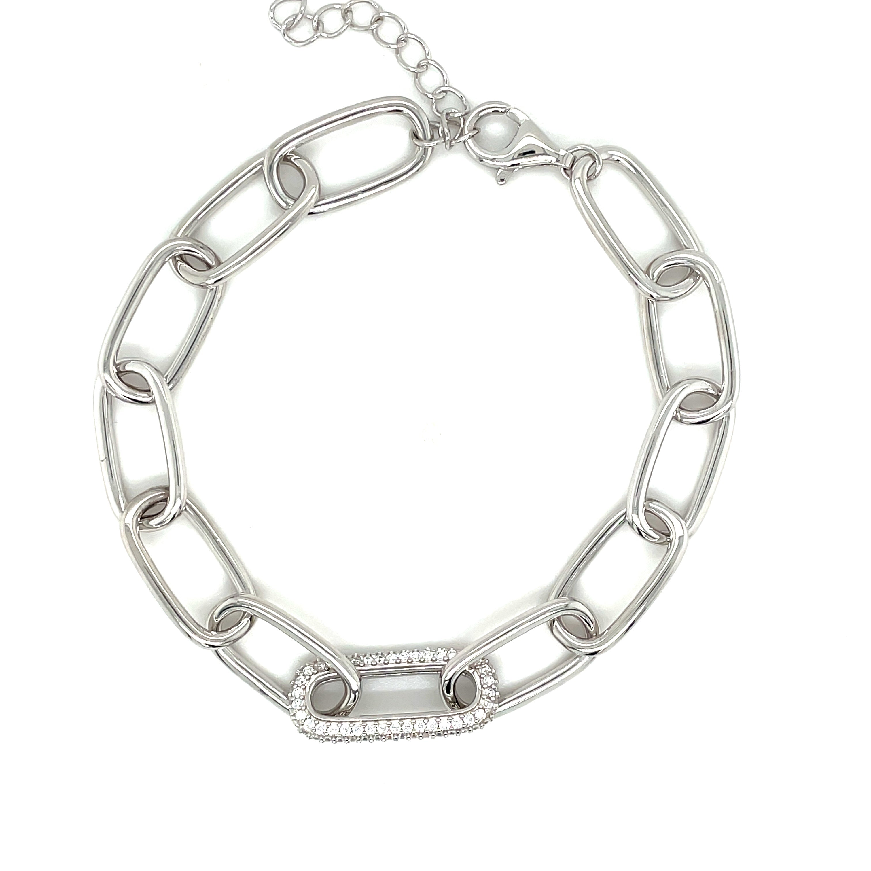 Silver Open Link With 1 Cubic Zirconia Link In Centre – NevilleJewellers