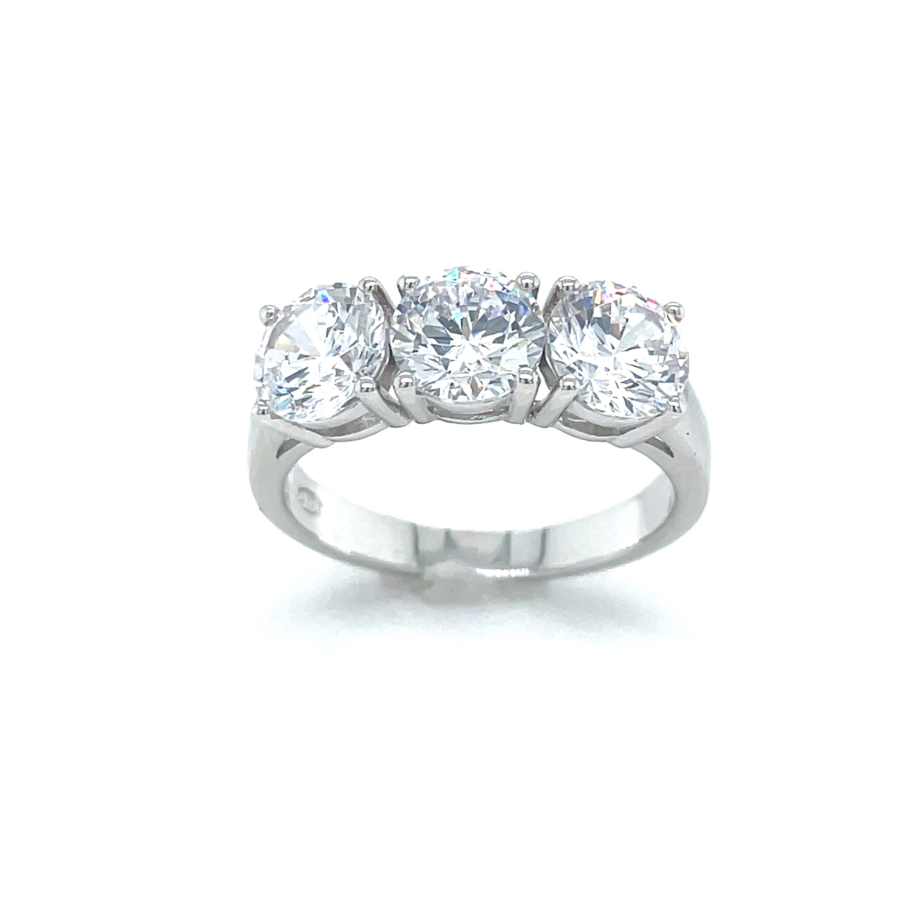 Sterling Silver Three Stone 6mm Cubic Zirconia Dress Ring ...